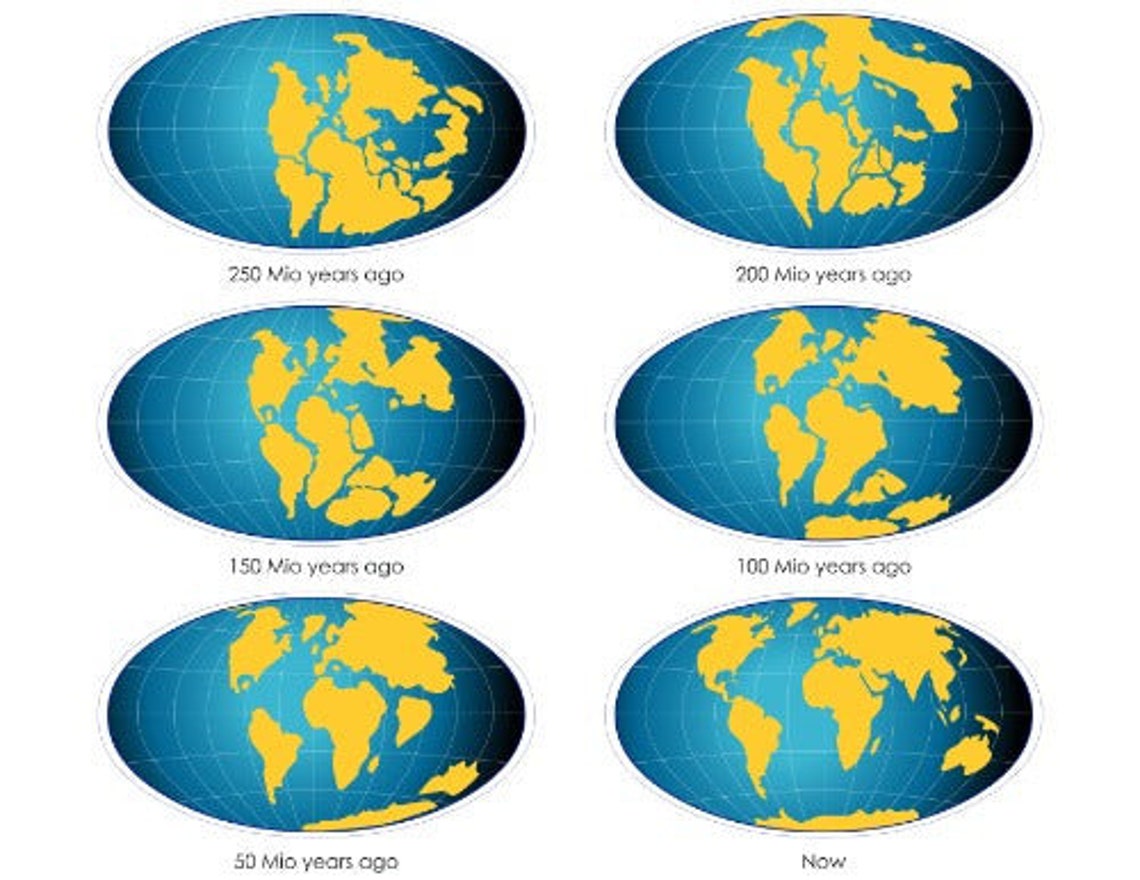WORLD CONTINENTAL DRIFT Comparison Map Glossy Poster Picture - Etsy