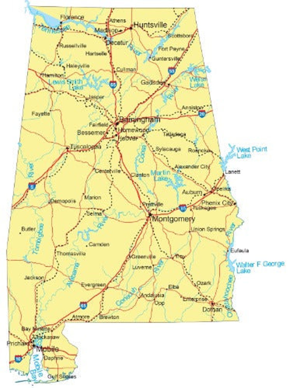 ALABAMA STATE ROAD Map Glossy Poster Picture Photo Banner Mobile - Etsy