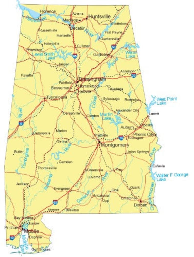 ALABAMA STATE ROAD Map Glossy Poster Picture Photo Banner Mobile - Etsy