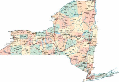 NEW YORK STATE Road Map Glossy Poster Picture Photo City County Albany ...