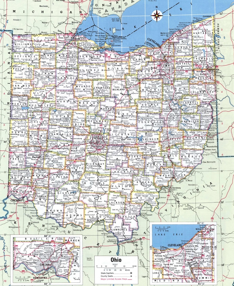 Ohio County Counties Map Glossy Poster Picture Photo Print Banner - Etsy