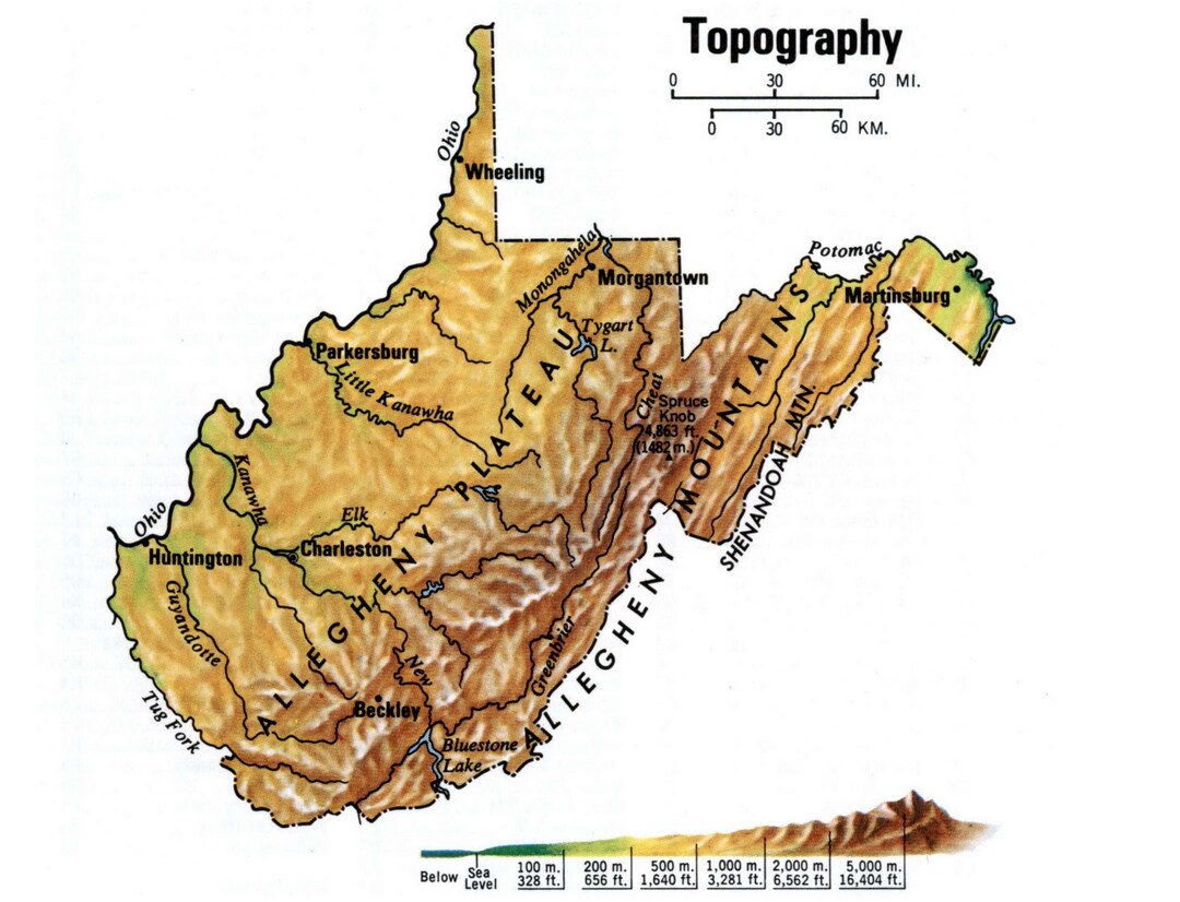 West Virginia WV Topography Map Glossy Poster Picture Photo Print ...