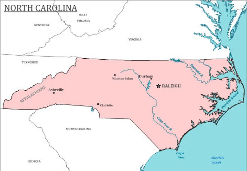 NORTH CAROLINA STATE Road Map Glossy Poster Picture Photo Banner Nc ...