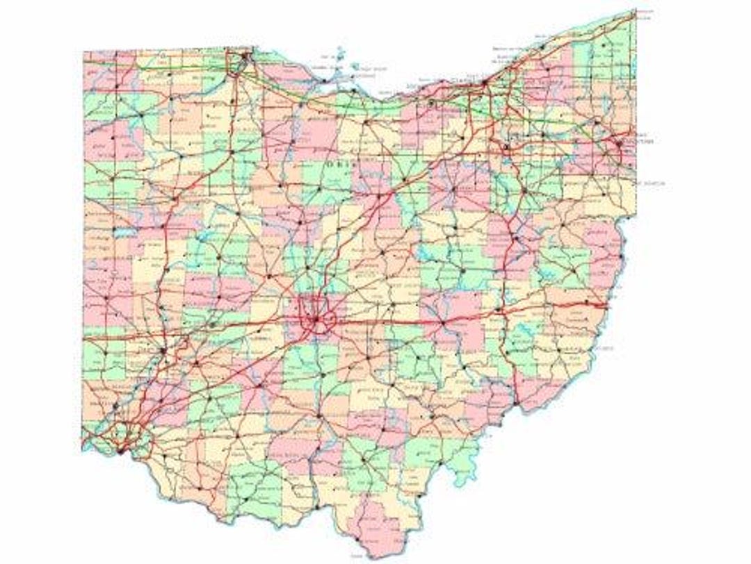 Ohio State Road Map Glossy Poster Picture Photo City County Columbus Oh ...