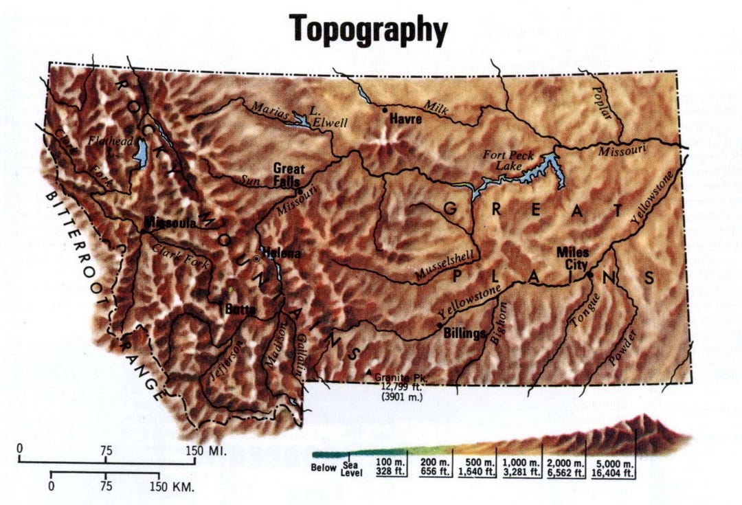 Montana Topography Map Glossy Poster Picture Photo Print Banner ...
