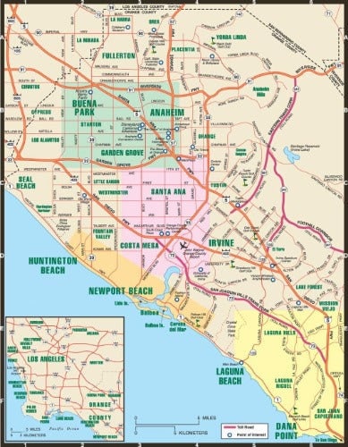 SOUTHERN CALIFORNIA ROAD Map Poster Picture Photo Banner Losangeles ...