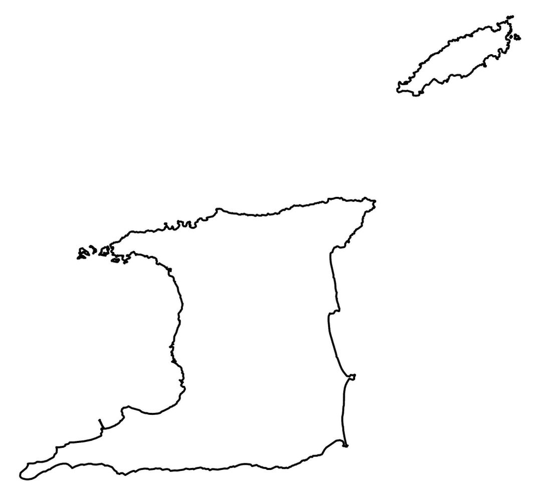 Trinidad and Tobago Blank Outline Map Poster Picture Photo Print Banner ...