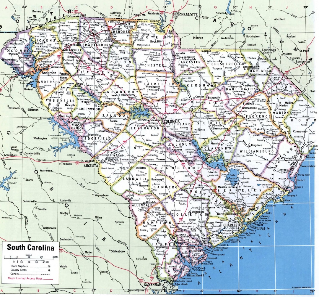 South Carolina SC Counties Map Glossy Poster Picture Photo Print Banner ...