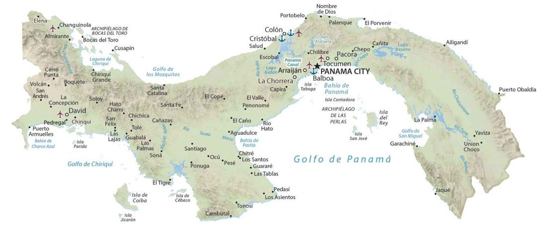 Panama Physical Map Glossy Poster Picture Photo Print Banner ...
