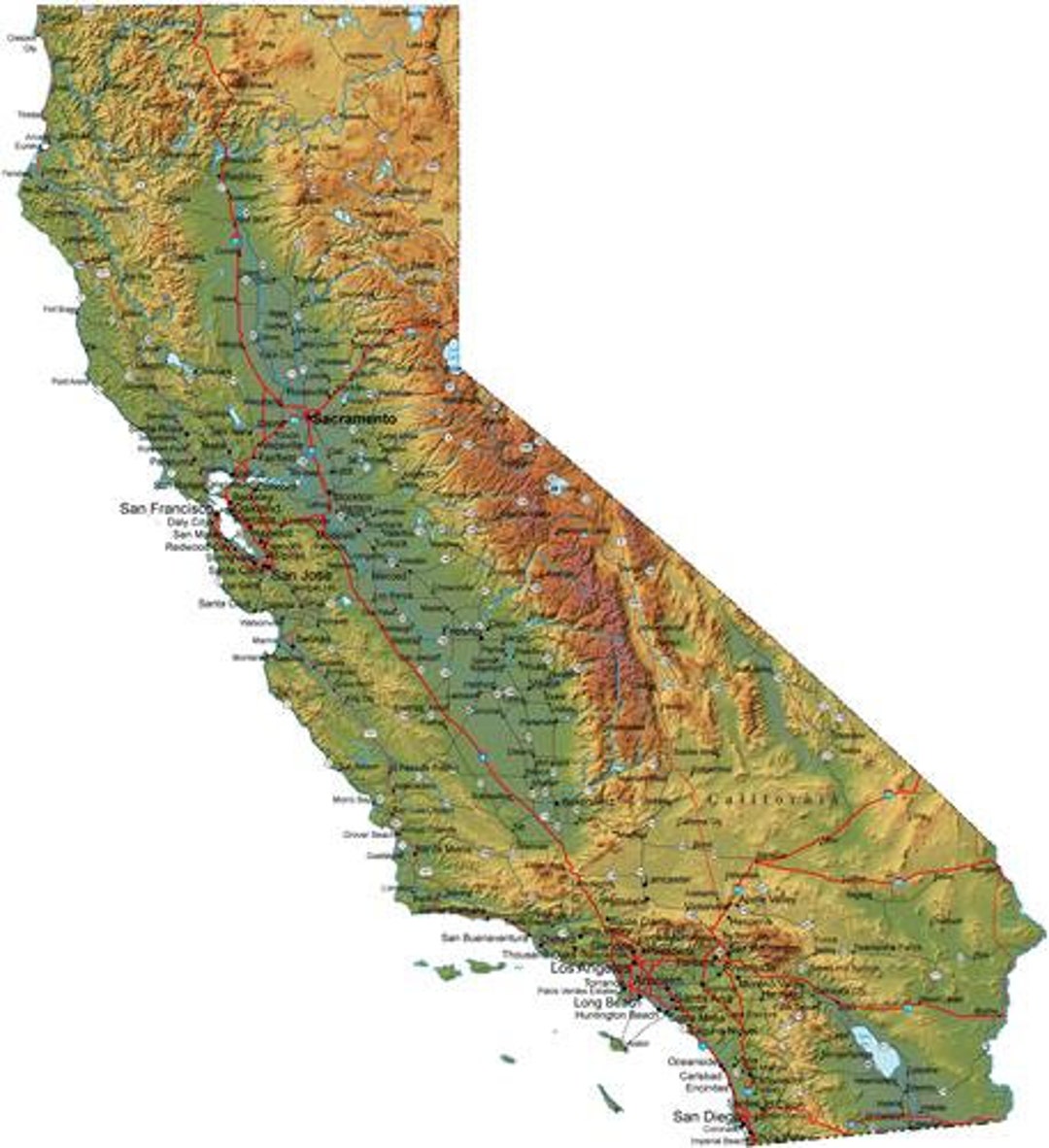CALIFORNIA STATE MAP Glossy Poster Picture Photo San Francisco Los ...
