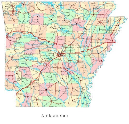 ARKANSAS STATE ROAD Map Glossy Poster Picture Photo Banner County City ...