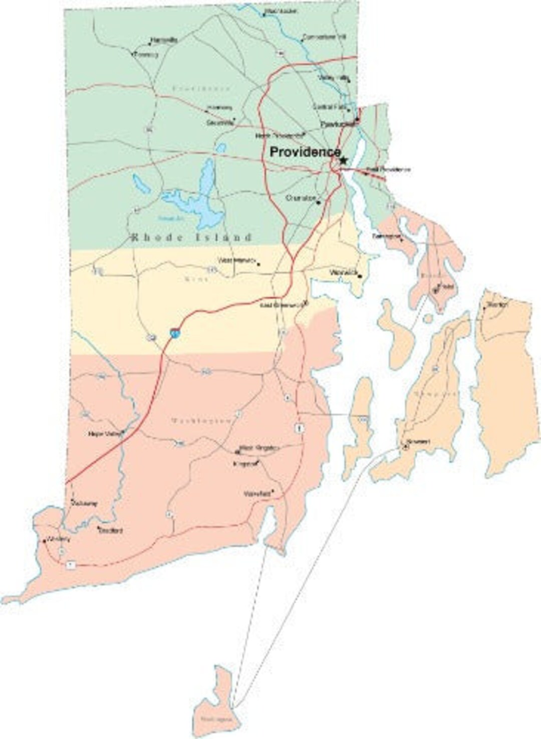 RHODE ISLAND STATE Road Map Glossy Poster Picture Photo Banner City ...