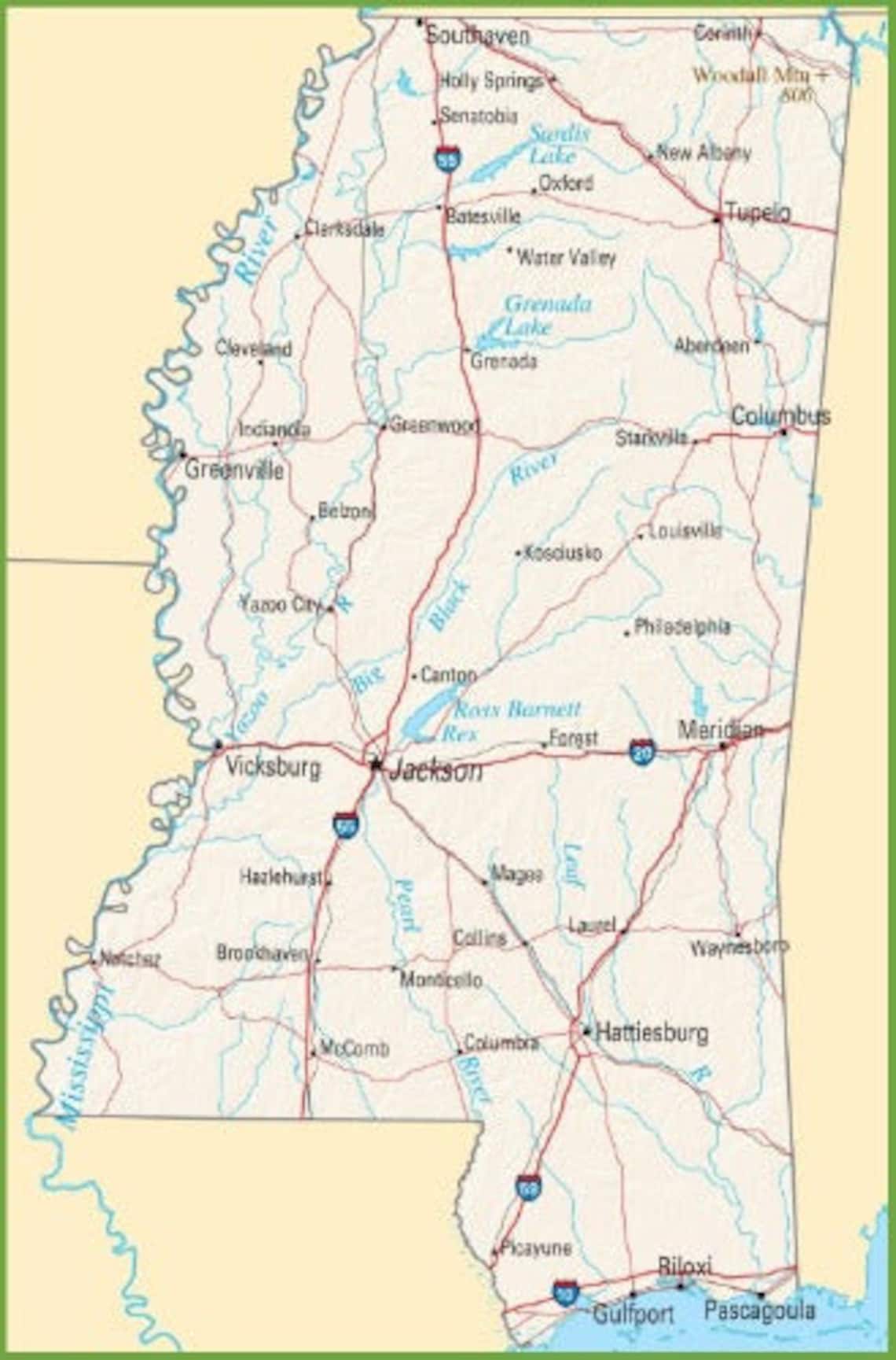 MISSISSIPPI STATE ROAD Map Glossy Poster Picture Photo Banner Highway ...