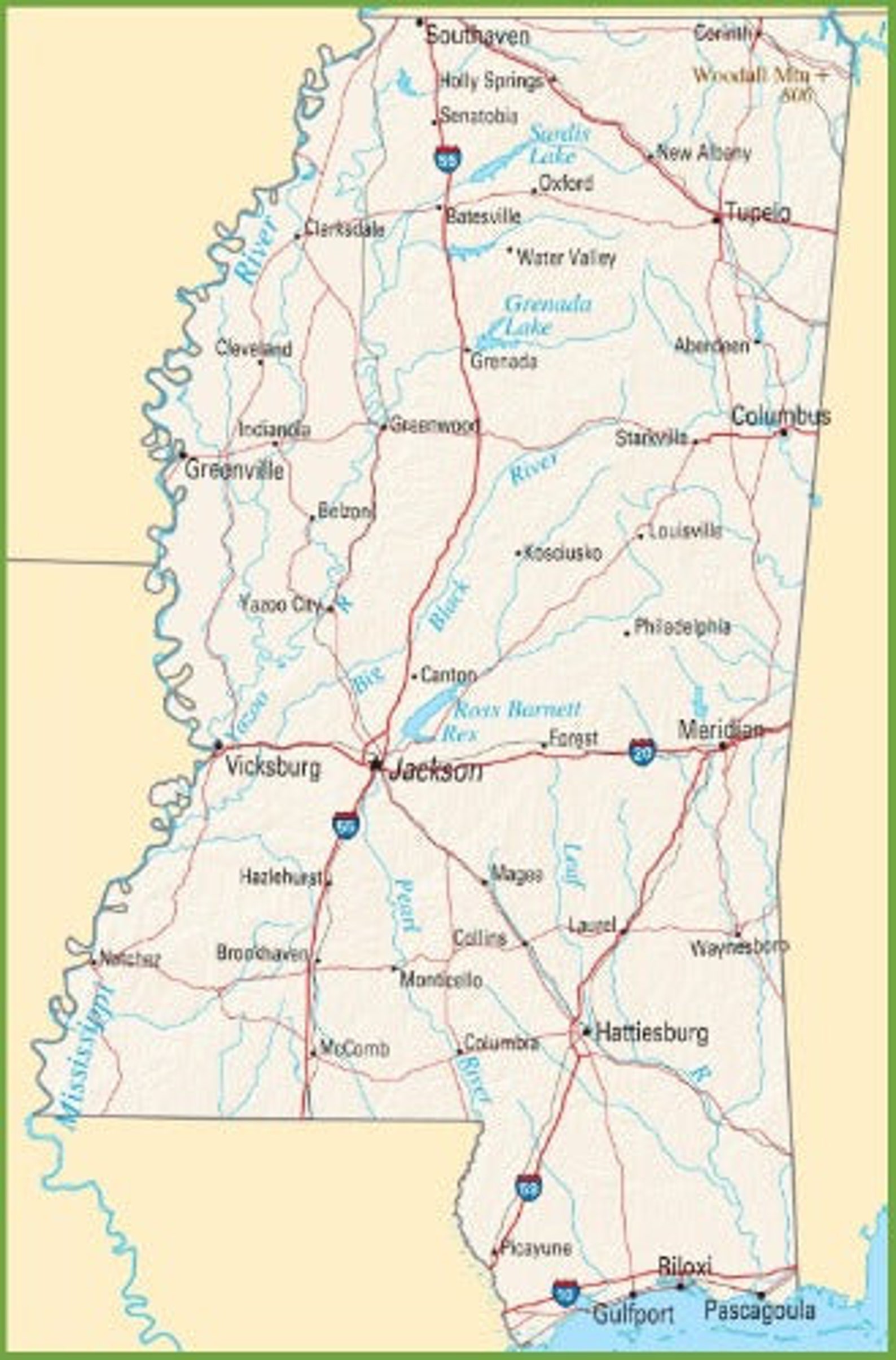 MISSISSIPPI STATE ROAD Map Glossy Poster Picture Photo Banner Highway ...