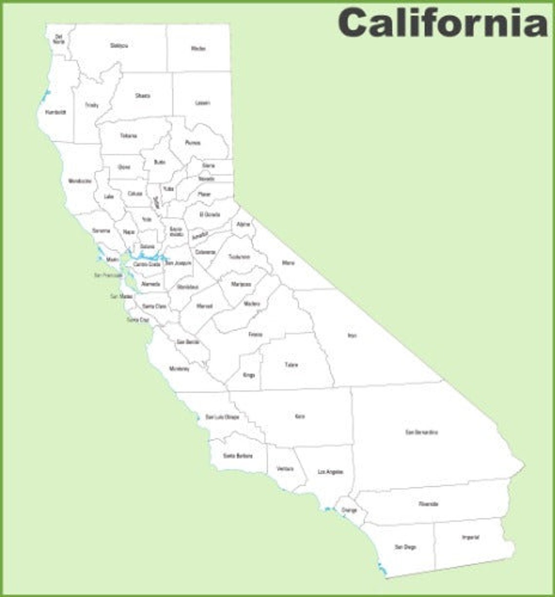 CALIFORNIA STATE COUNTY Map Glossy Poster Picture Photo Banner Name ...