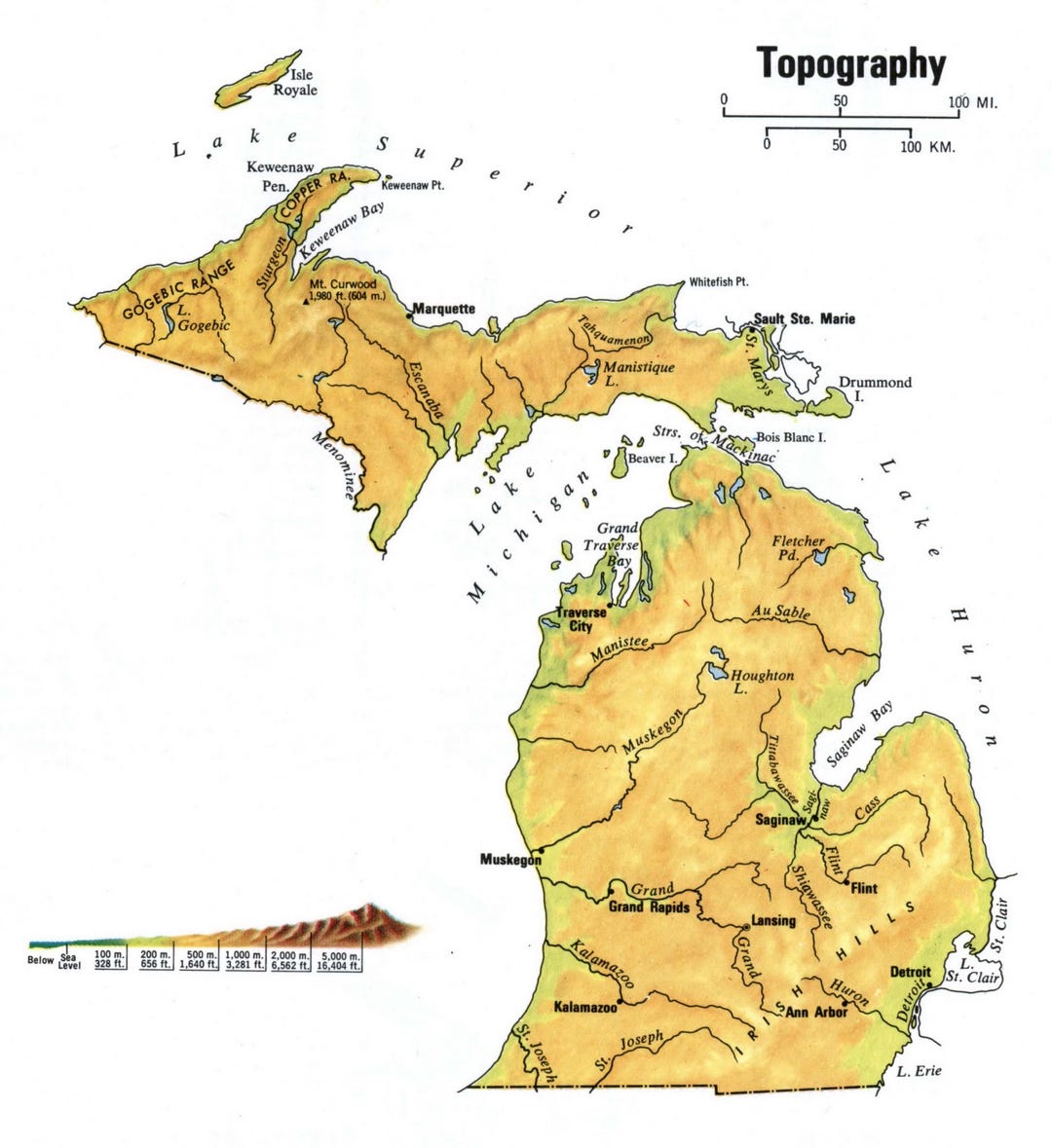 Michigan Topography Map Glossy Poster Picture Photo Print Banner - Etsy