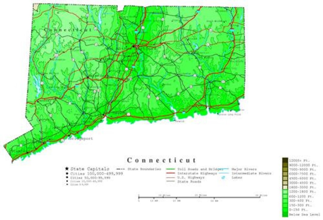 CONNECTICUT STATE MAP Glossy Poster Picture Photo River Cheshire ...