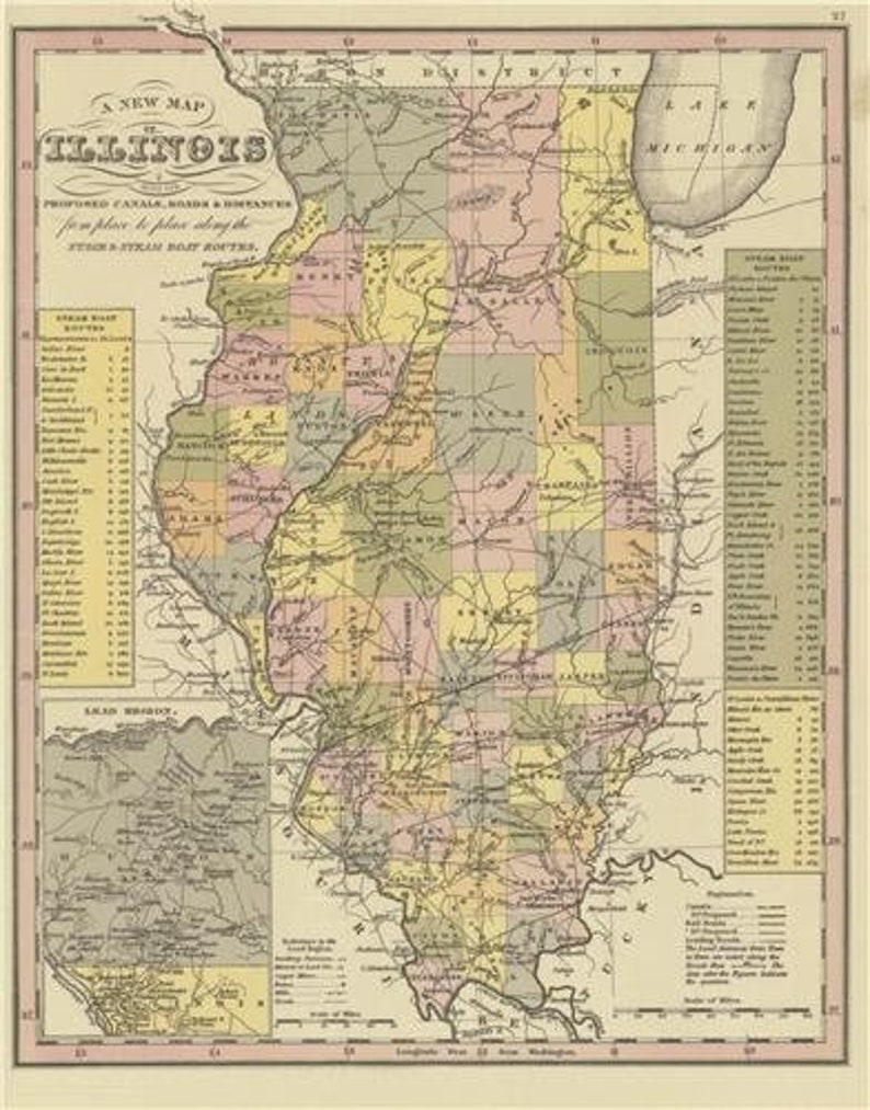 VINTAGE ILLINOIS ROAD Map Glossy Poster Picture Photo Chicago - Etsy