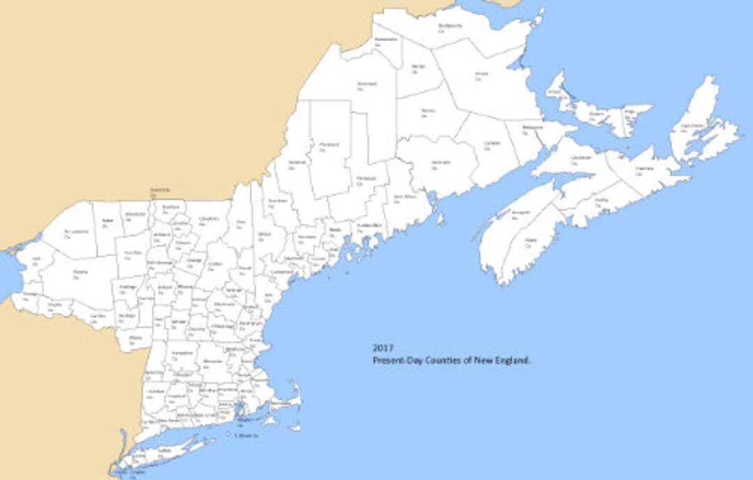 NEW ENGLAND REGION States Counties Map Glossy Poster Picture Photo ...