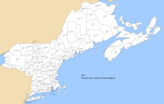 NEW ENGLAND REGION States Counties Map Glossy Poster Picture - Etsy