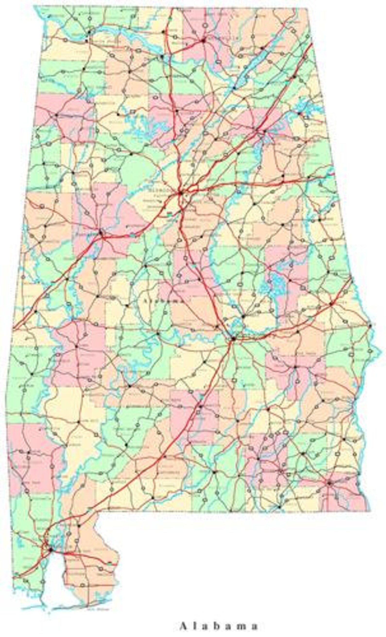 ALABAMA STATE MAP Glossy Poster Picture Photo Crimson Roll Tide ...