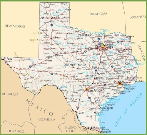 Texas Road Map With Cities