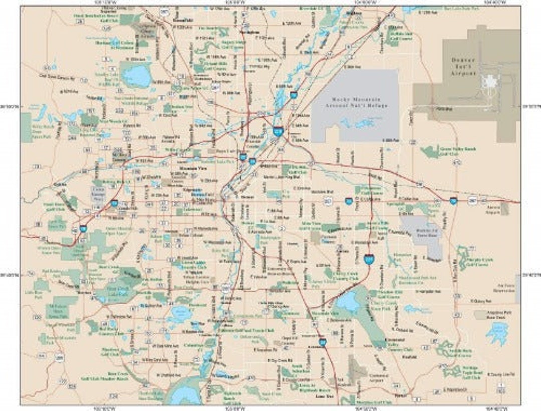 DENVER COLORADO MAP Glossy Poster Picture Photo Banner Print Road City ...