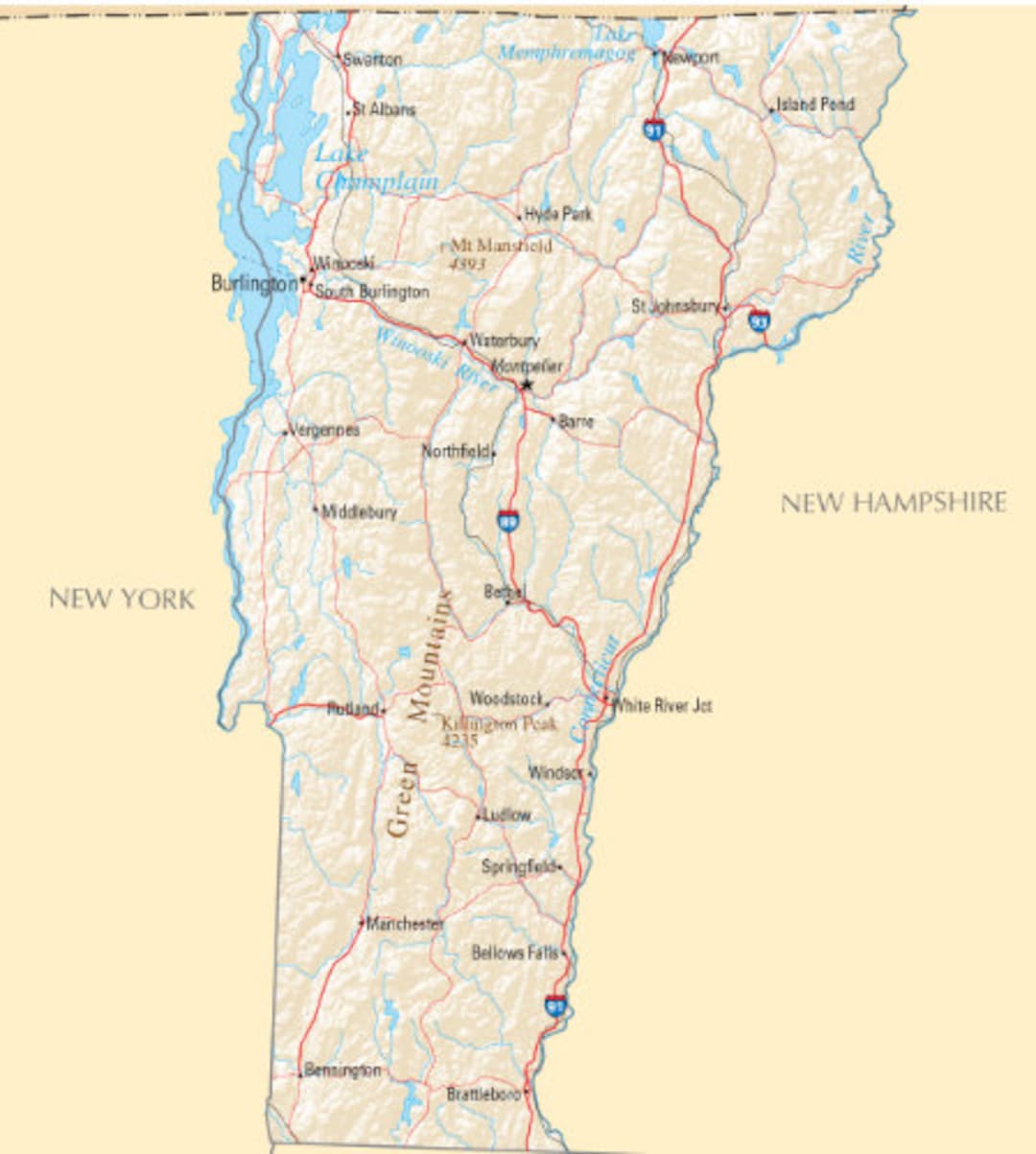 VERMONT STATE ROAD Map Glossy Poster Picture Photo Banner Vt City ...