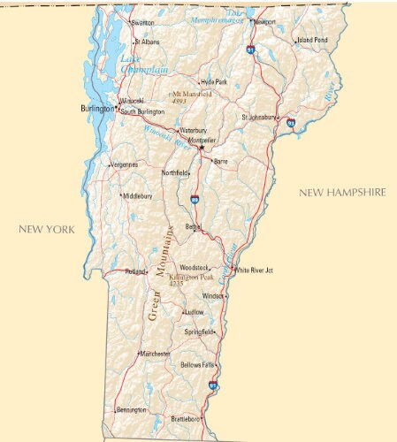 VERMONT STATE ROAD Map Glossy Poster Picture Photo Banner Vt City ...