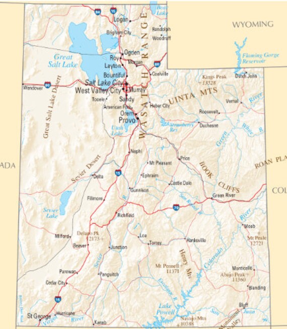 UTAH STATE ROAD Map Glossy Poster Picture Photo Banner Ut City - Etsy