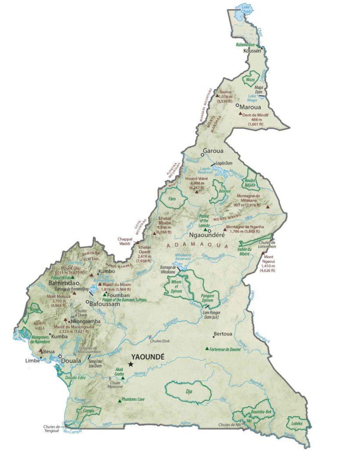 Cameroon Physical Map Glossy Poster Picture Photo Print Banner ...