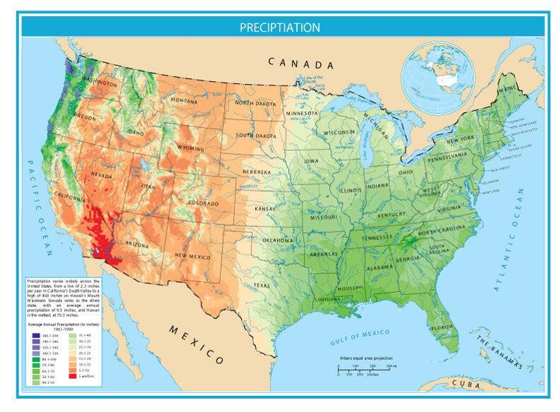 Usa Precipitation Rain Map Glossy Poster Picture Photo Print Banner ...