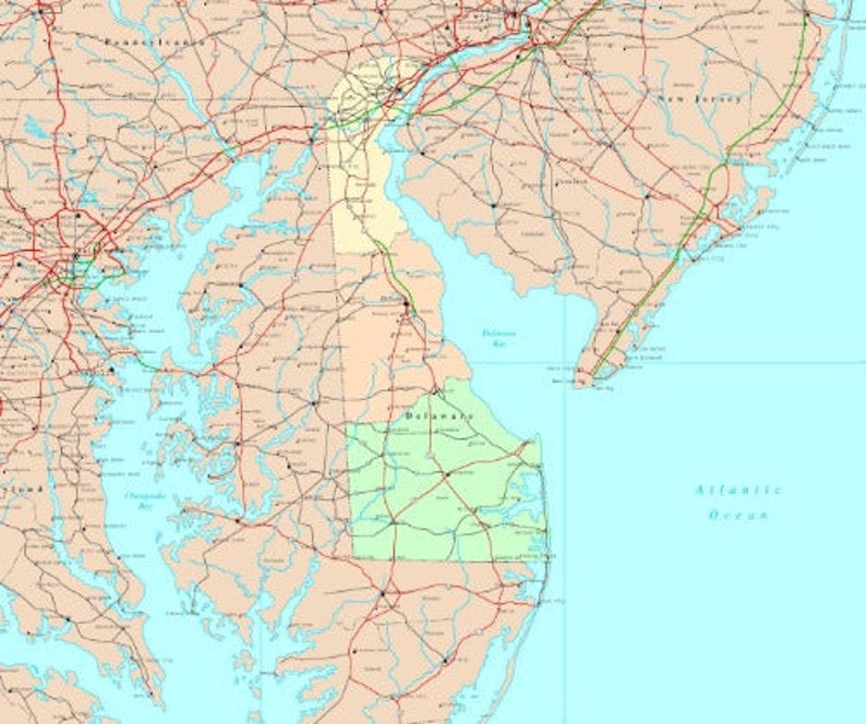 DELAWARE STATE MAP Glossy Poster Picture Photo Banner City Political ...