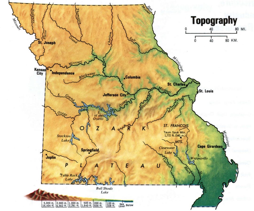 Missouri Topography Map Glossy Poster Picture Photo Print Banner - Etsy UK