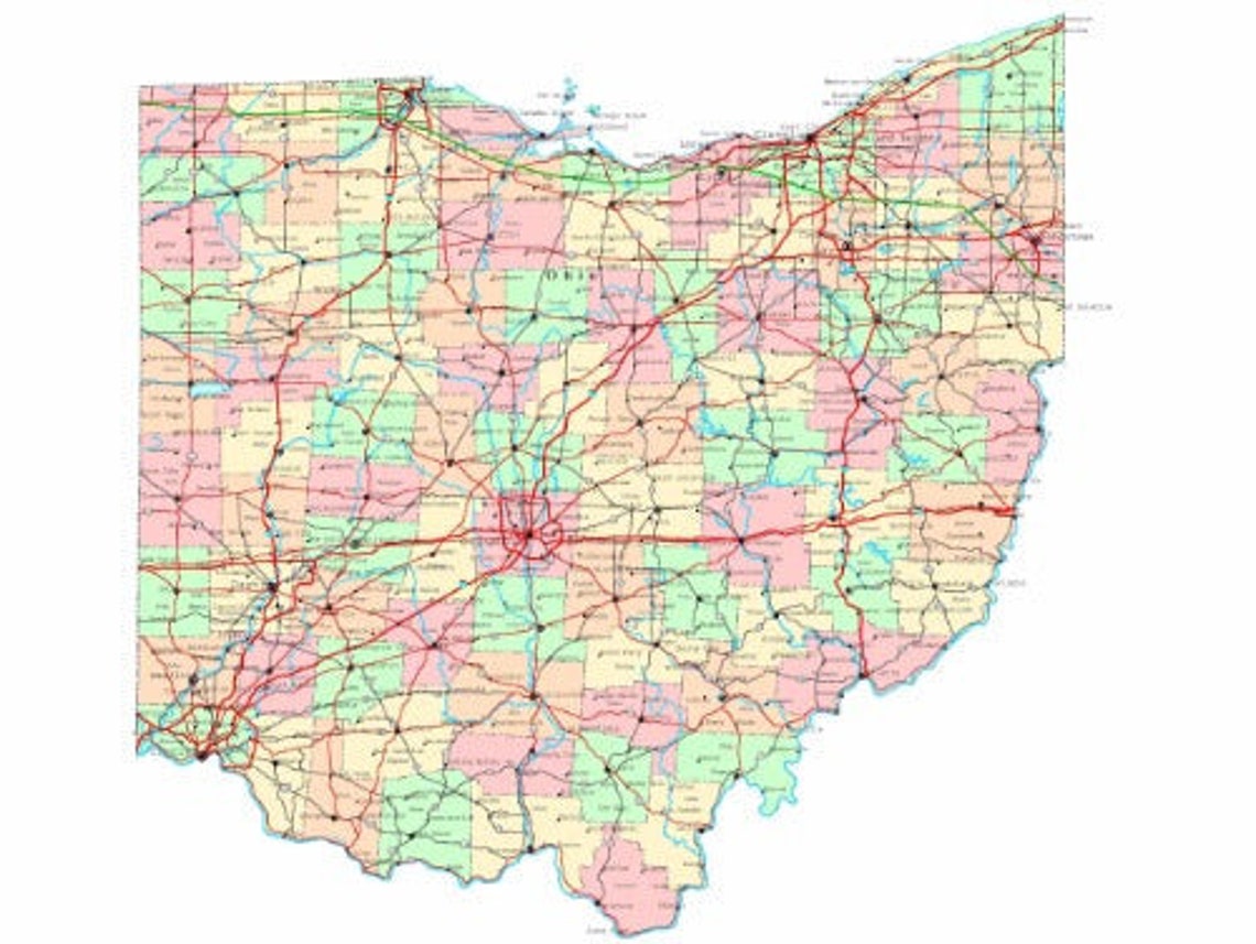 OHIO STATE ROAD Map Glossy Poster Picture Photo City County Columbus Oh ...