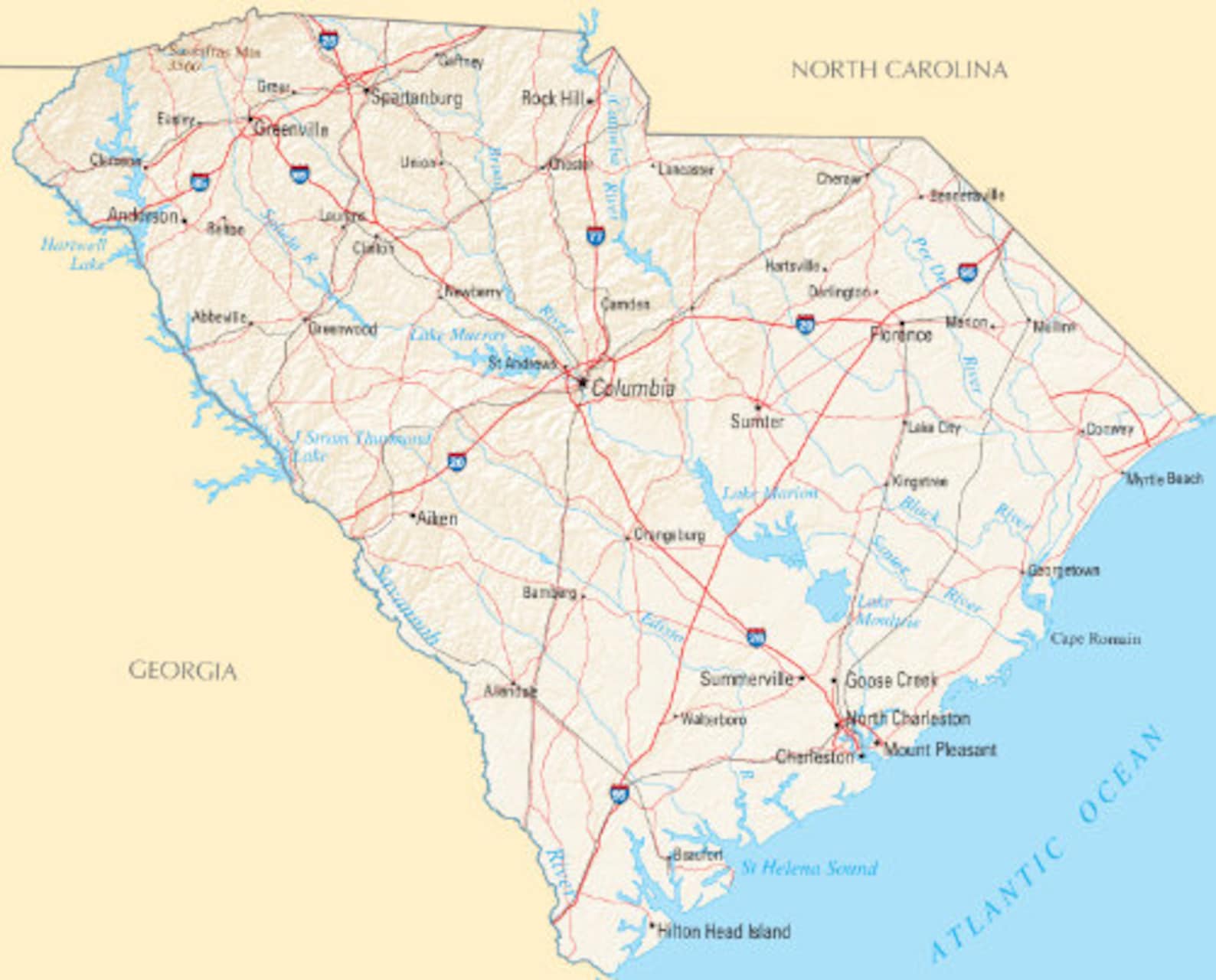 SOUTH CAROLINA STATE Road Map Glossy Poster Picture Photo Banner Sc ...