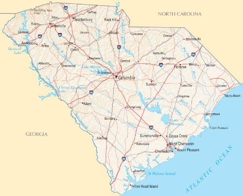 SOUTH CAROLINA STATE Road Map Glossy Poster Picture Photo Banner Sc ...