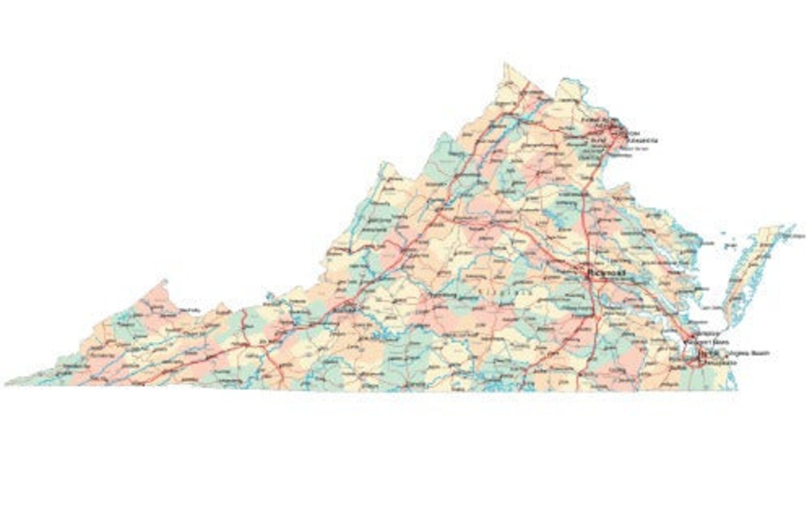 VIRGINIA STATE ROAD Map Glossy Poster Picture Photo Banner City Highway ...