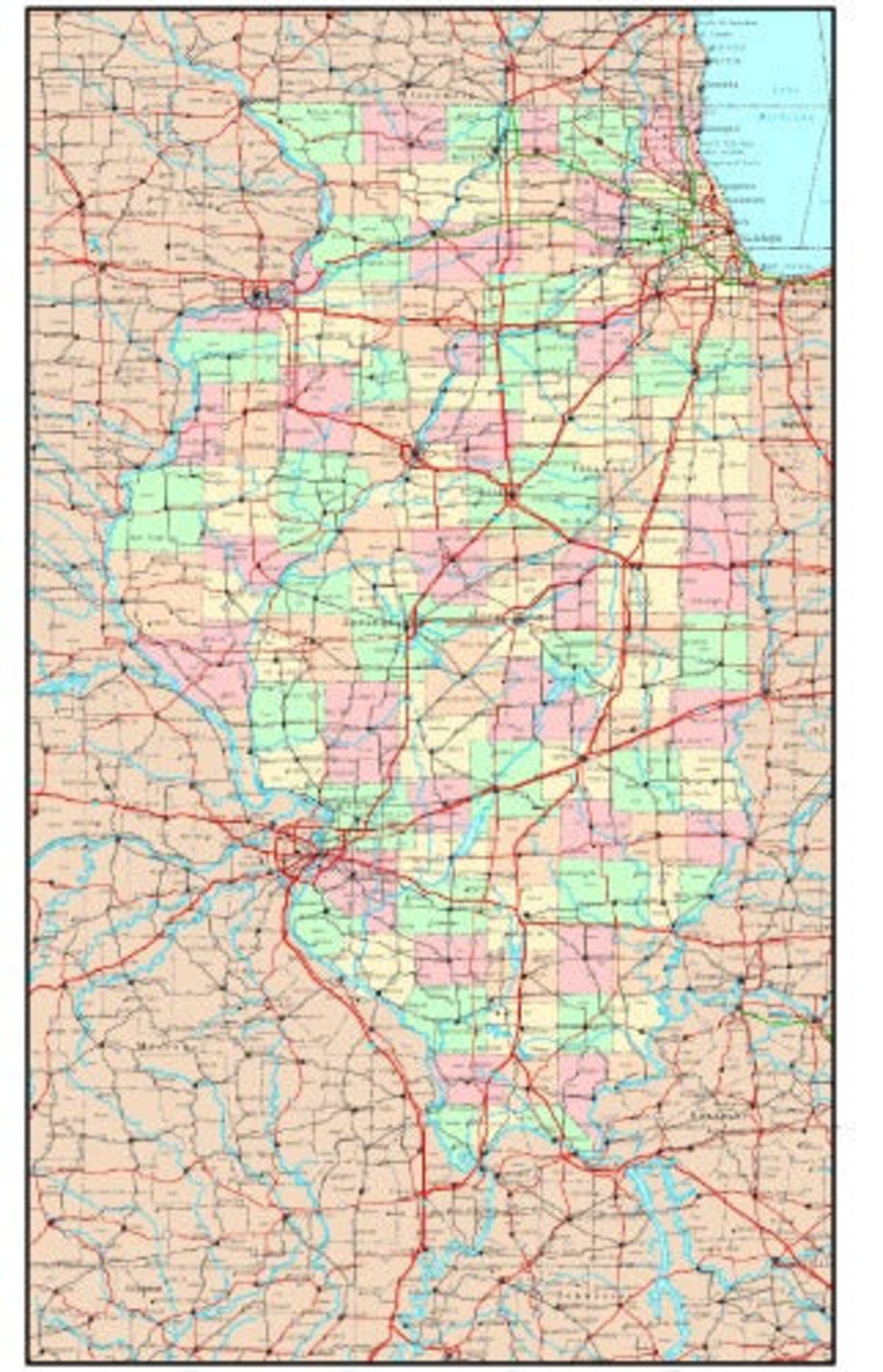 ILLINOIS STATE ROAD Political Map Glossy Poster Picture Photo Banner ...