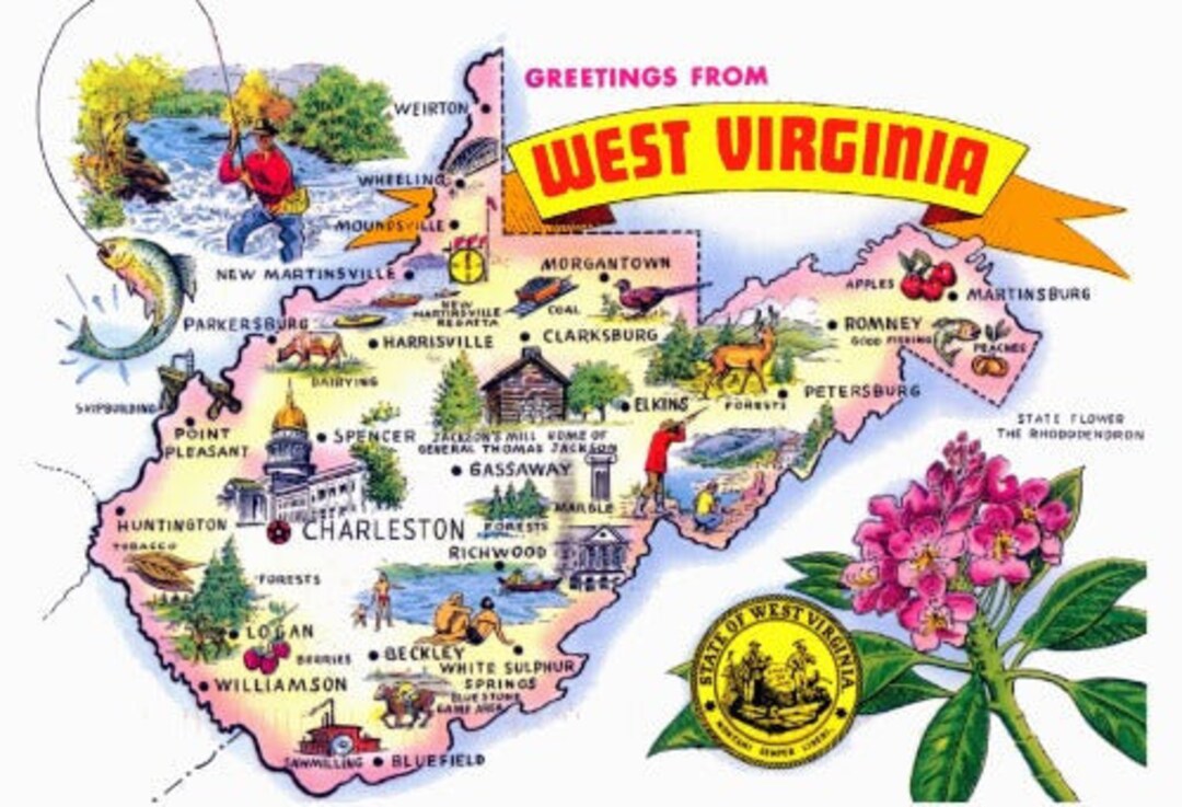 WEST VIRGINIA STATE Pictorial Map Glossy Poster Picture Photo Banner ...