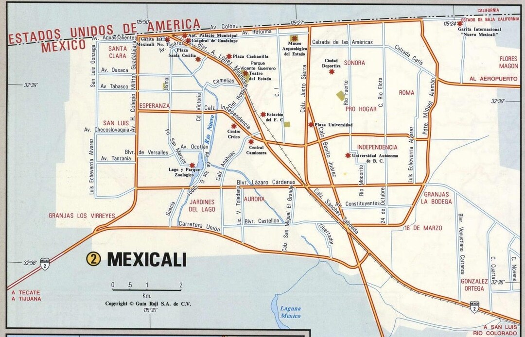 Mexicali Mexico Road Map Glossy Poster Picture Photo Print Banner ...