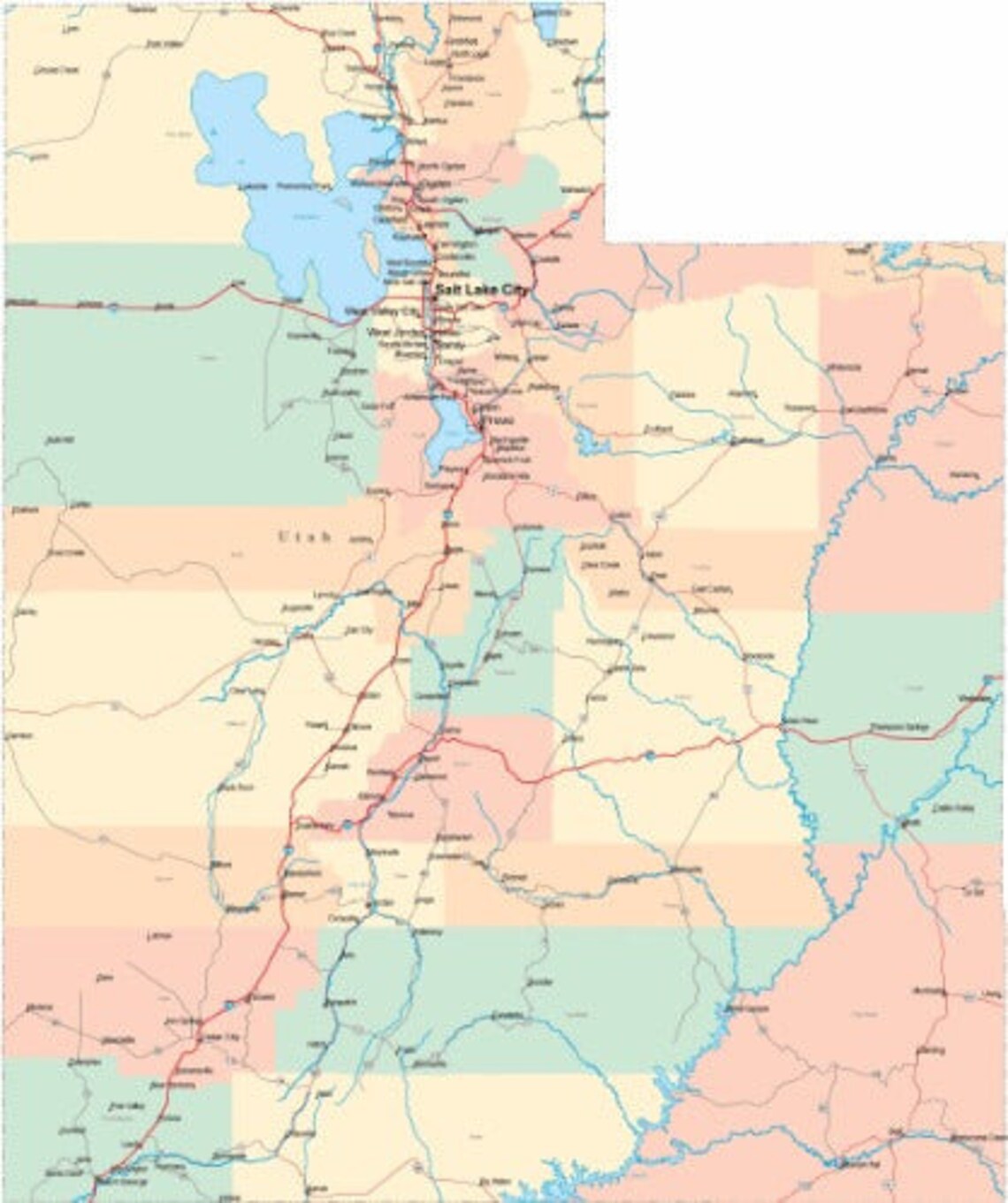 UTAH STATE ROAD Map Glossy Poster Picture Photo City County Salt Lake ...