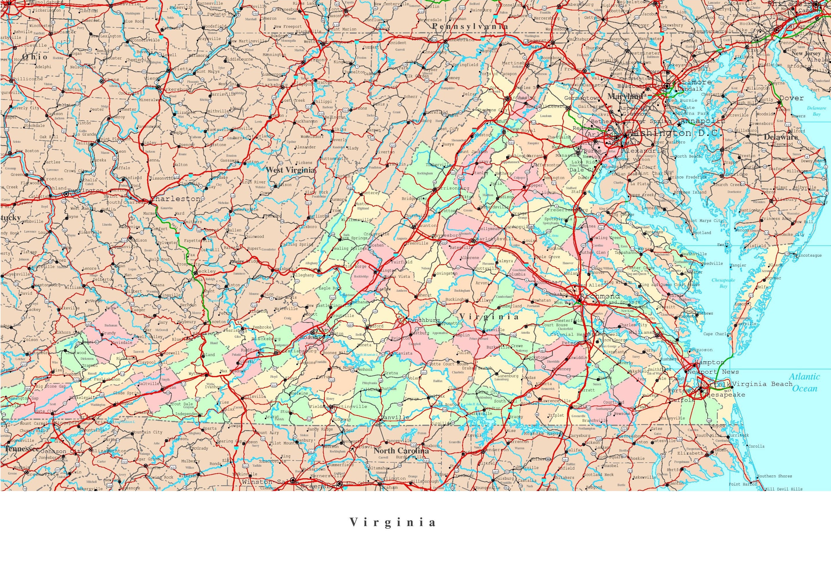 Virginia State Road Map Glossy Poster Picture Photo Banner | Etsy