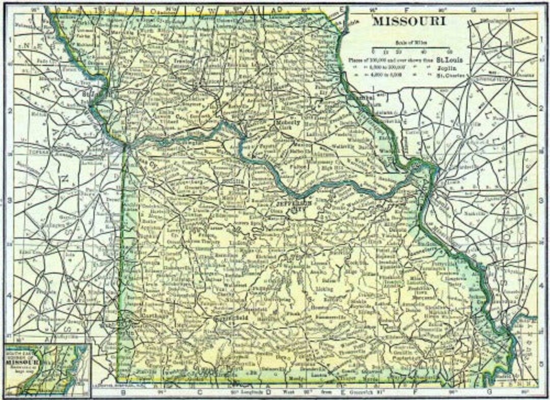 MISSOURI STATE VINTAGE 1910 Road Map Glossy Poster Picture Photo Banner ...