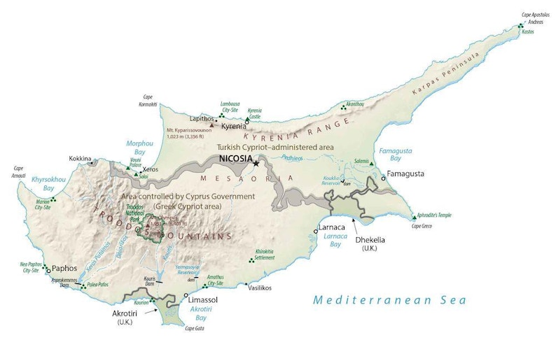 Cyprus Physical Map Glossy Poster Picture Photo Print Banner ...