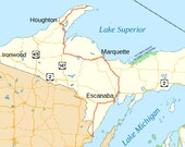 MICHIGAN UPPER PENINSULA State Road Map Glossy Poster Picture - Etsy