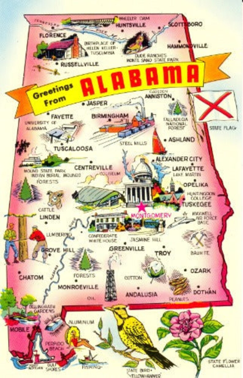 ALABAMA PICTURE STATE Map Glossy Poster Picture Photo Banner Fun Cool ...