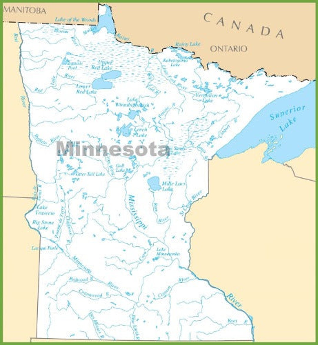 MINNESOTA STATE LAKE Map Glossy Poster Picture Photo Banner River - Etsy