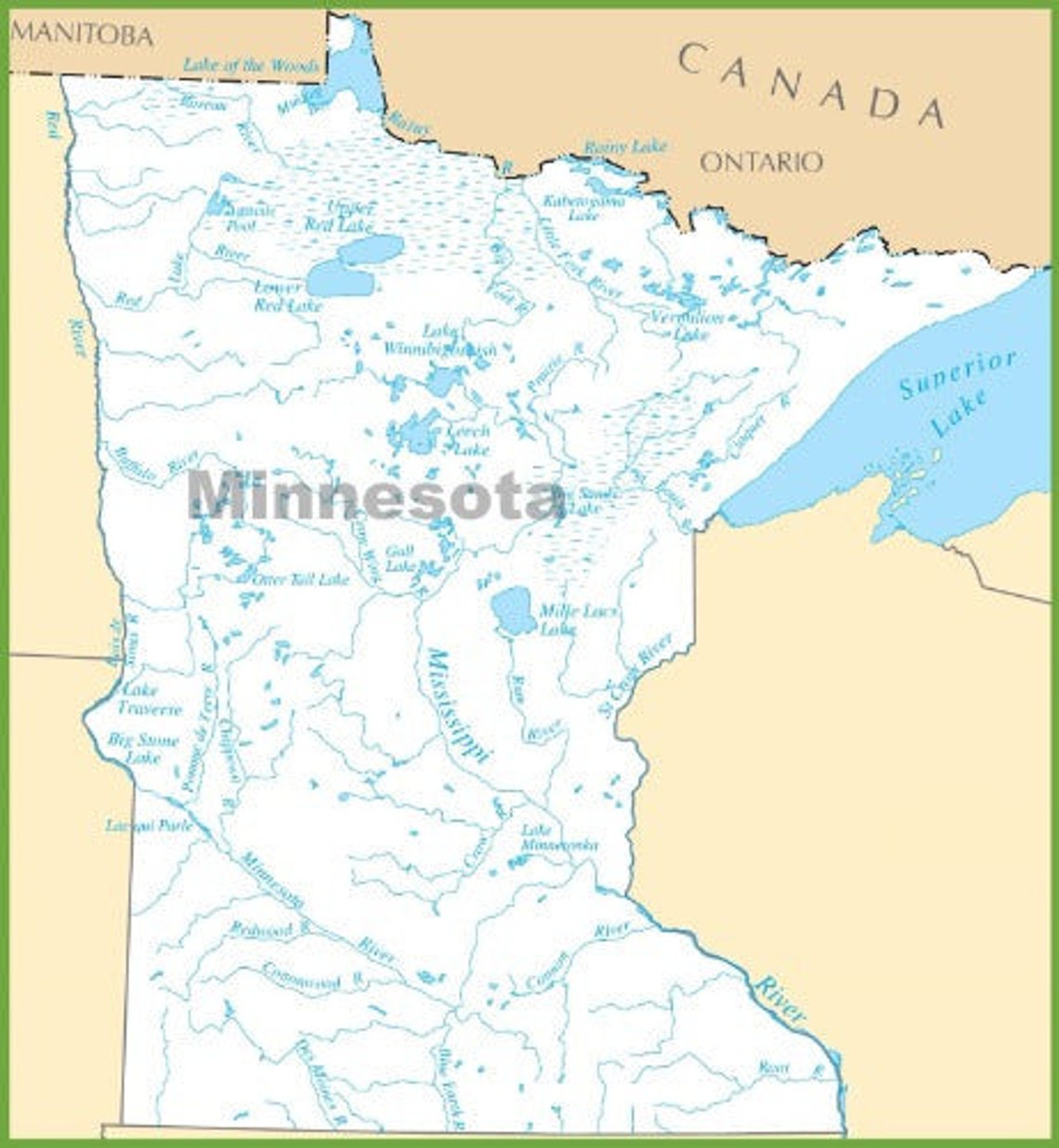 MINNESOTA STATE LAKE Map Glossy Poster Picture Photo Banner River - Etsy