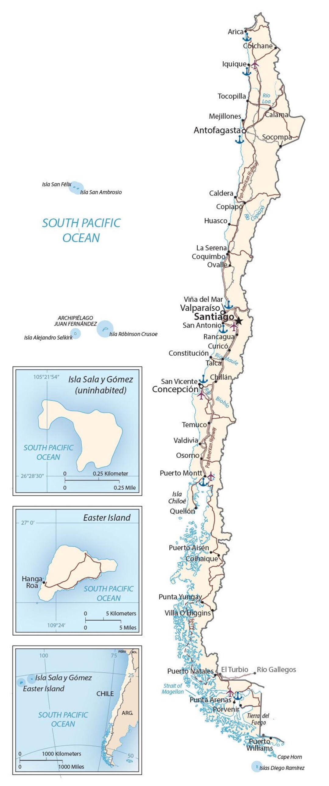 Chile Road Map Glossy Poster Picture Photo Print Banner ...